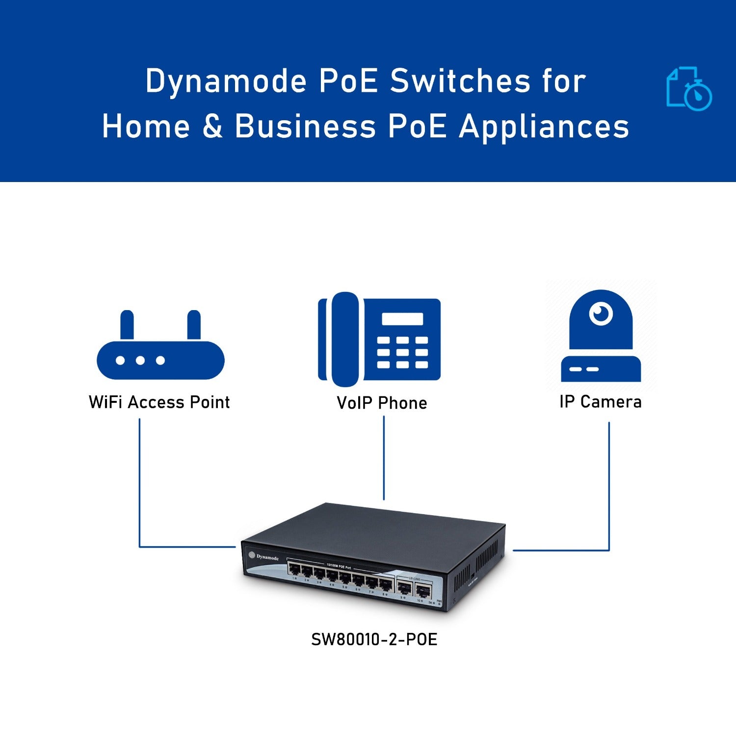 SW80010-2-POE: 8 Port Fast Ethernet PoE Desktop Switch with 2 Uplinks – Dynamode UK